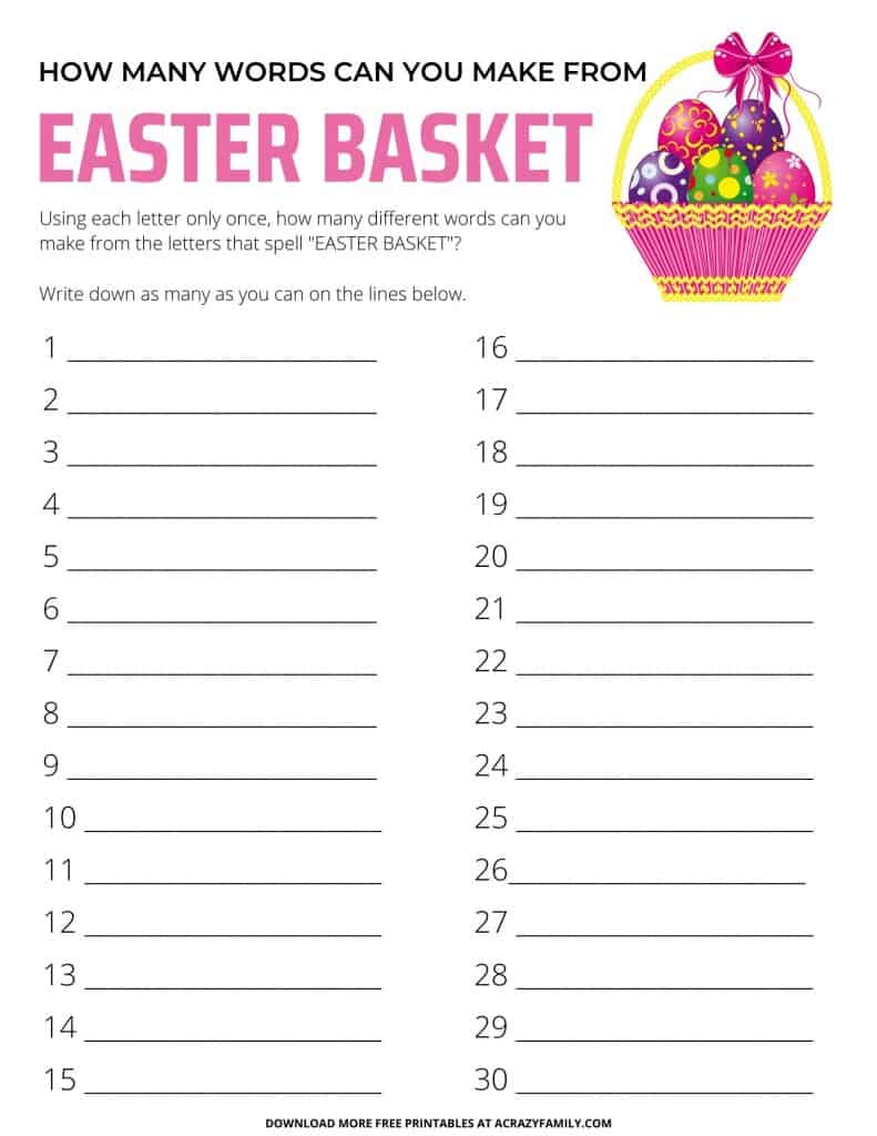 Fun Printable Easter Words Activity For Kids - A Crazy Family