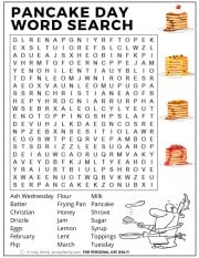 Pancake Day Word Search Printable - A Crazy Family