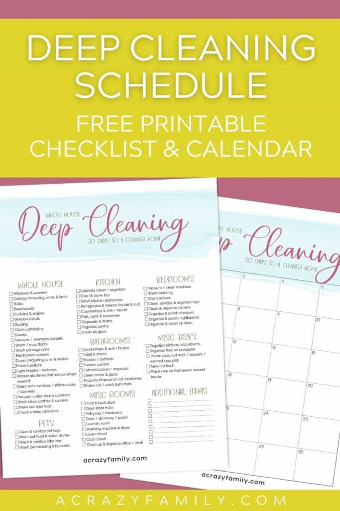 Whole House Deep Cleaning Checklist & Calendar - A Crazy Family