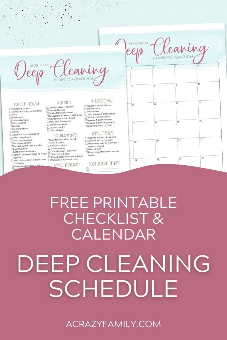 Whole House Deep Cleaning Checklist & Calendar - A Crazy Family