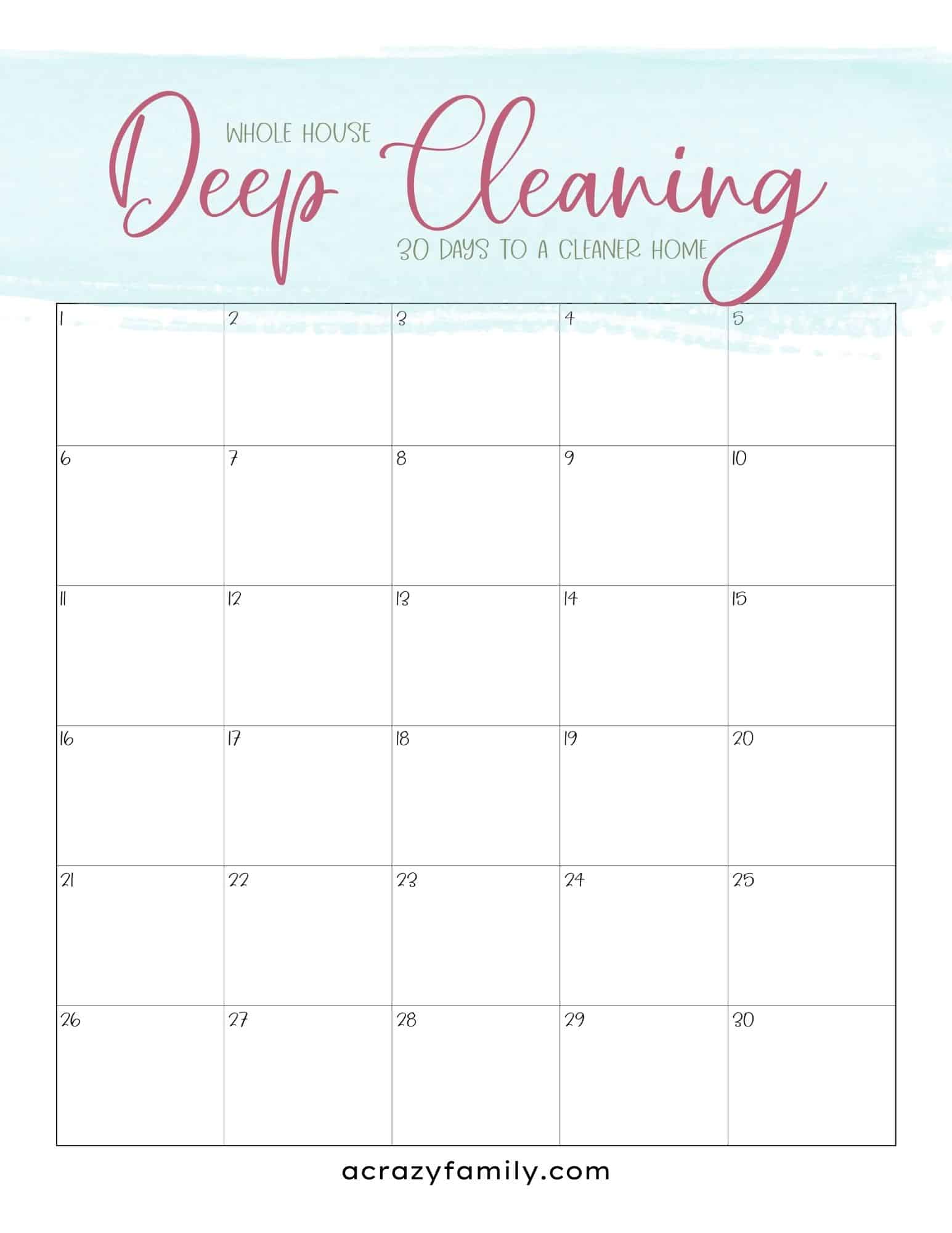 Whole House Deep Cleaning Checklist & Calendar - A Crazy Family