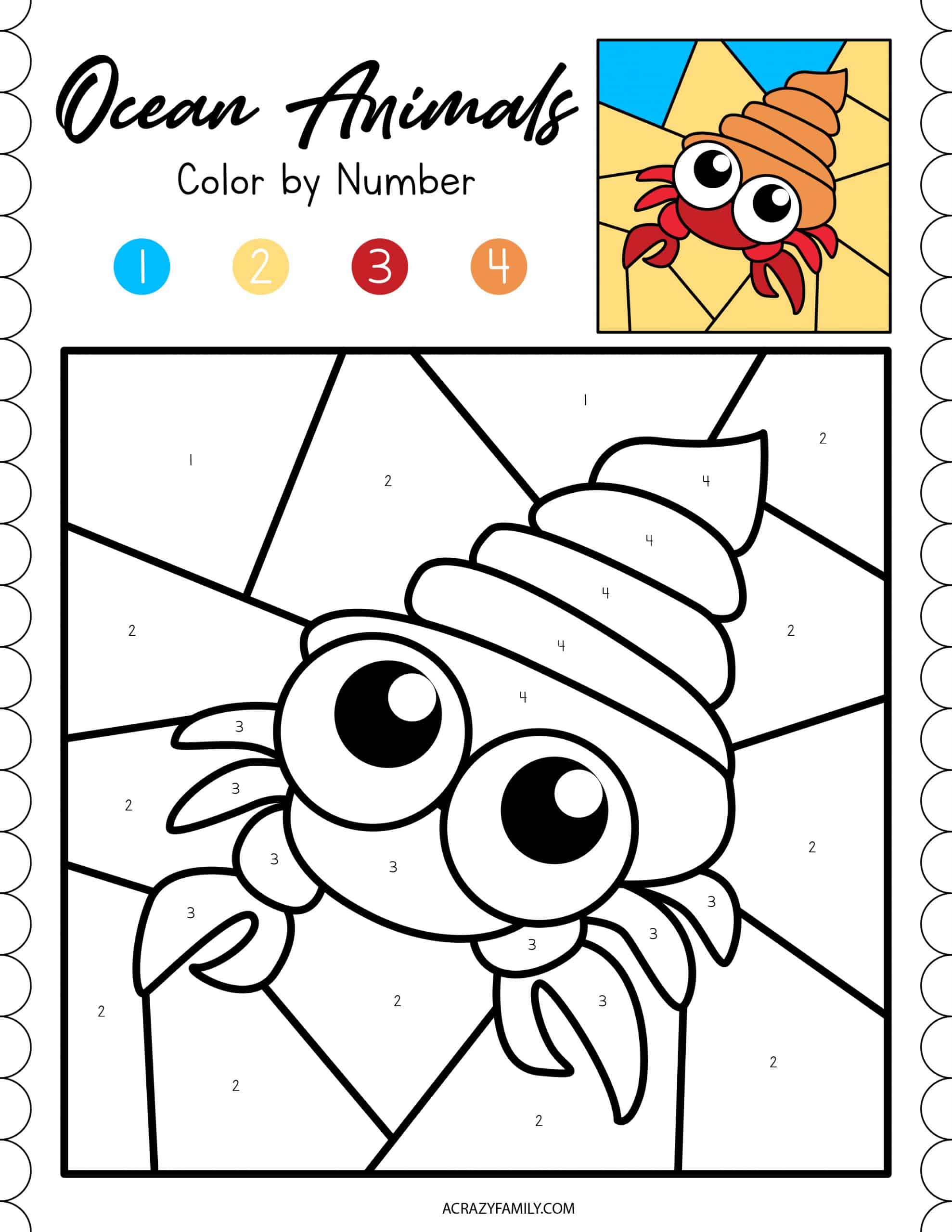 Ocean Animals Color by Number - A Crazy Family