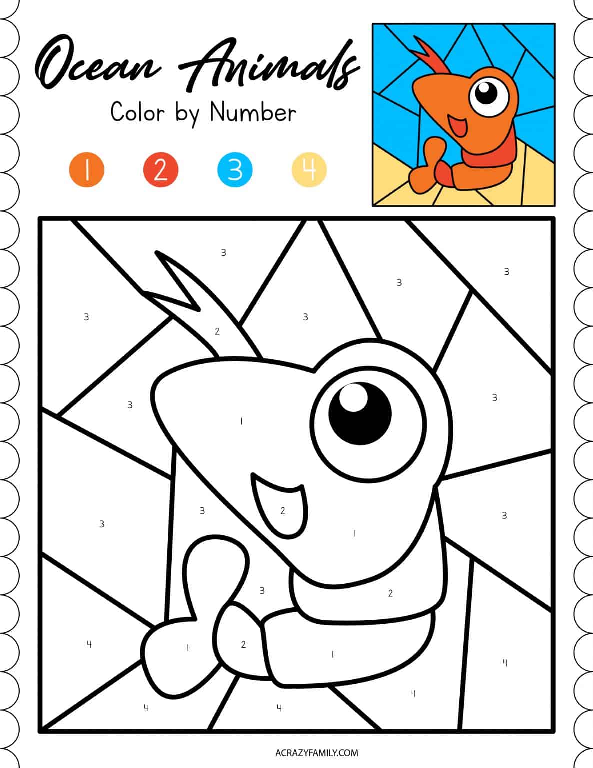 Ocean Animals Color by Number - A Crazy Family