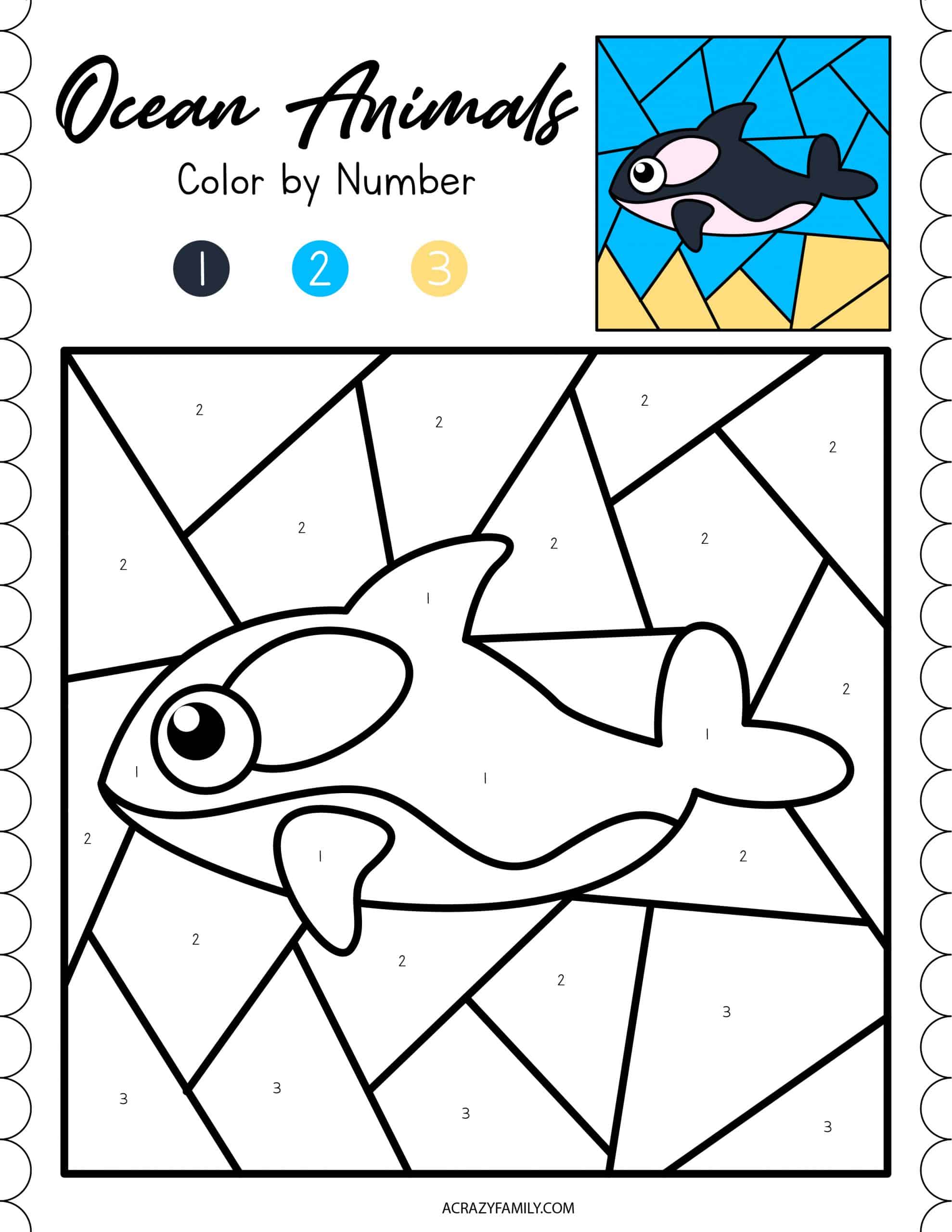 Ocean Animals Color by Number - A Crazy Family