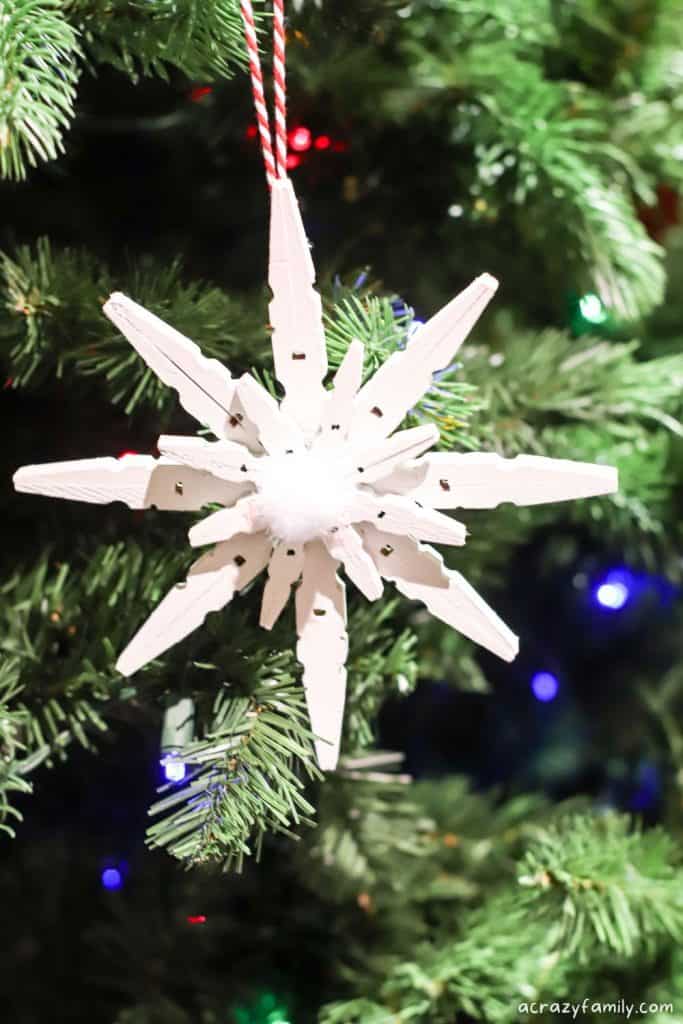 Layered Clothespin Snowflake Ornament Craft - A Crazy Family