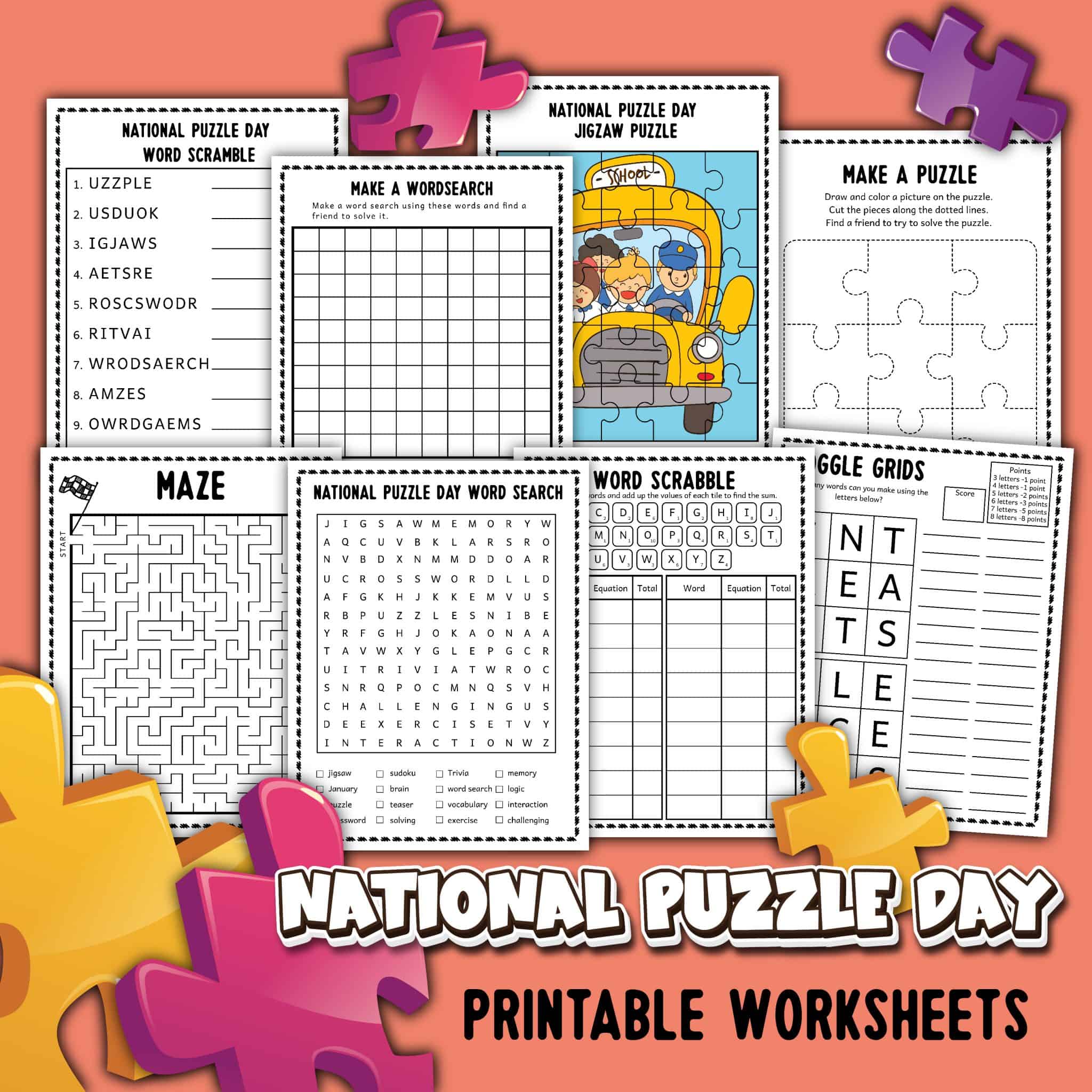 Free Printable Puzzle Pack for National Puzzle Day - A Crazy Family
