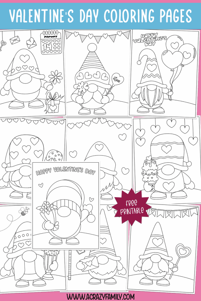 Free Valentine Gnomes Coloring Pages Printable - A Crazy Family