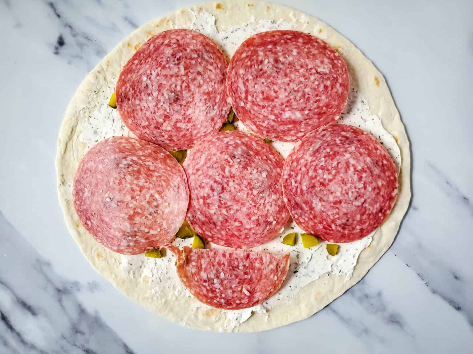 Salami and Cream Cheese Pinwheels - A Crazy Family