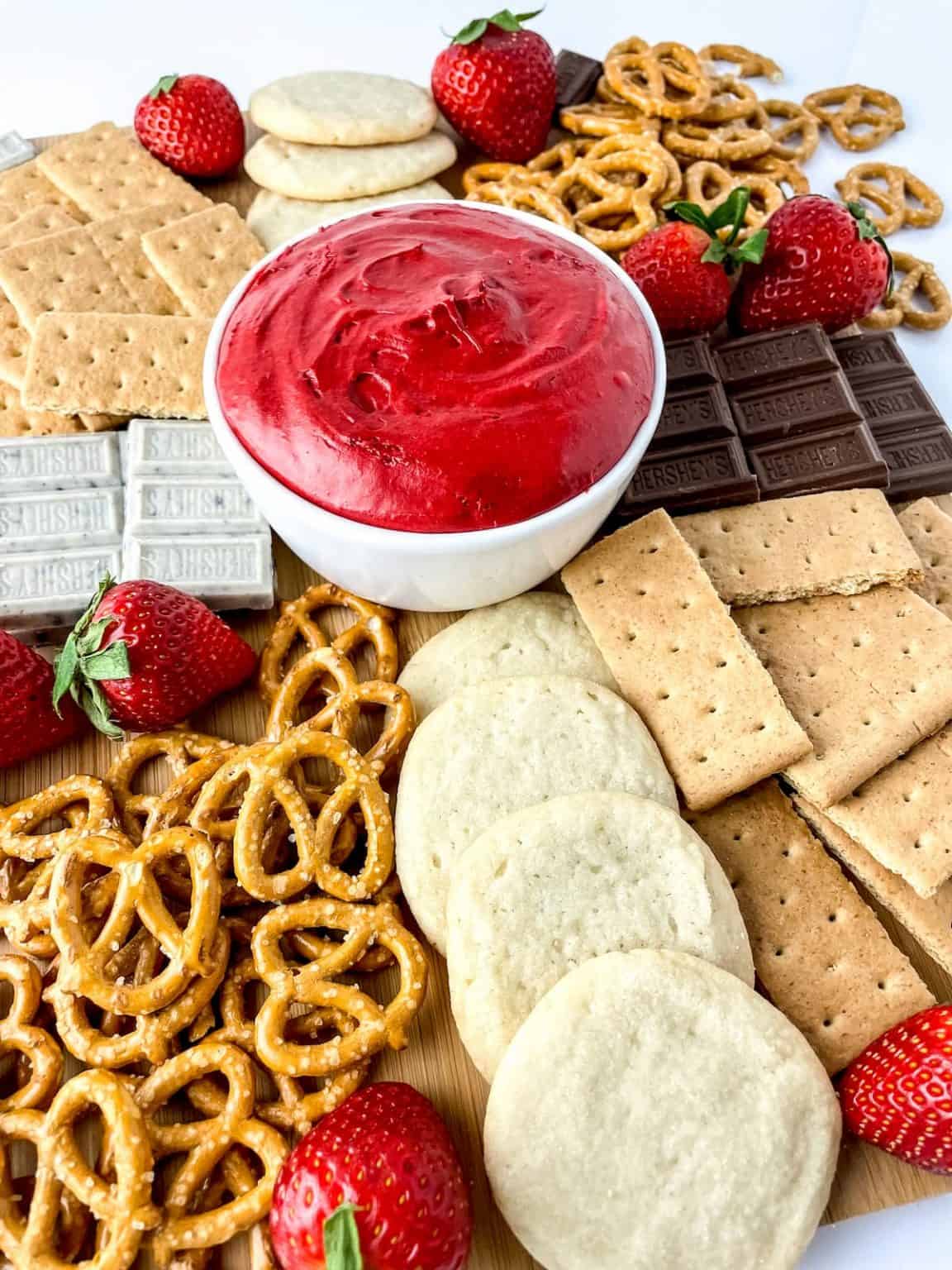 Red Velvet Marshmallow Dip Dessert Charcuterie Board - A Crazy Family