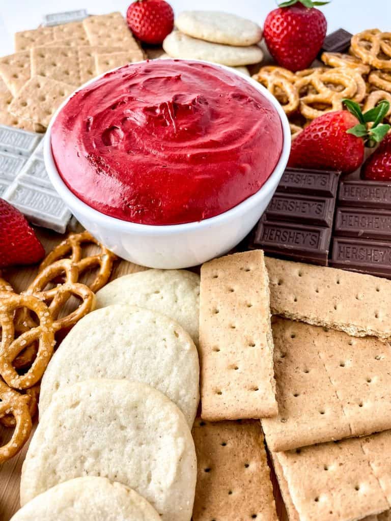 Red Velvet Marshmallow Dip Dessert Charcuterie Board - A Crazy Family