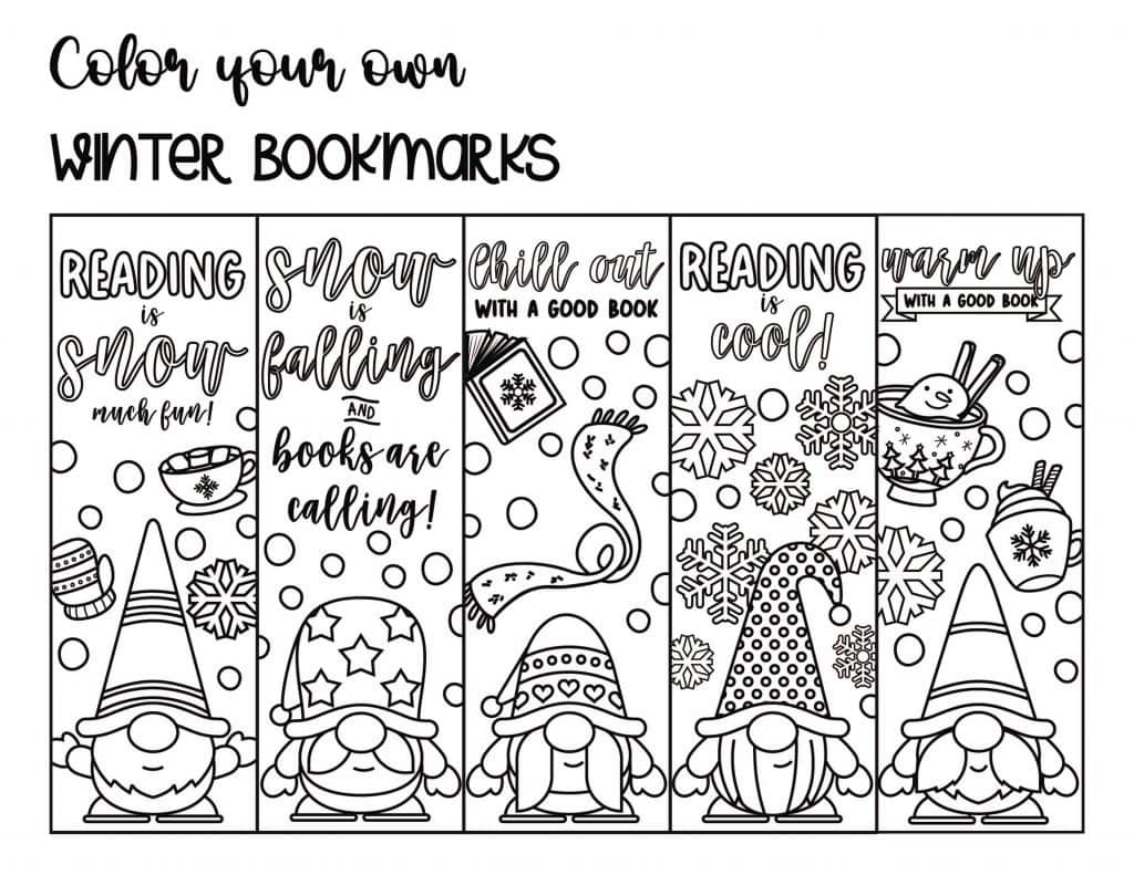 Free Winter Gnomes Coloring Bookmarks – Printable Fun for Kids - A ...