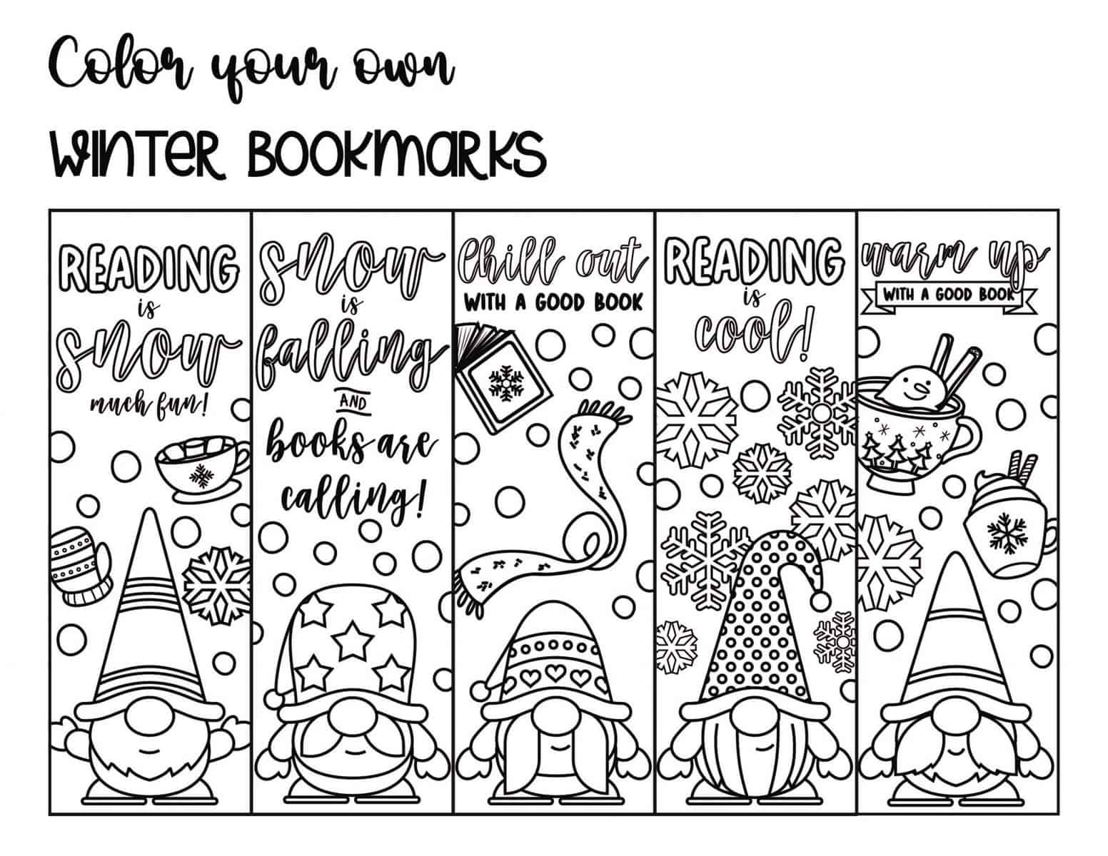 Free Winter Gnomes Coloring Bookmarks – Printable Fun for Kids - A ...