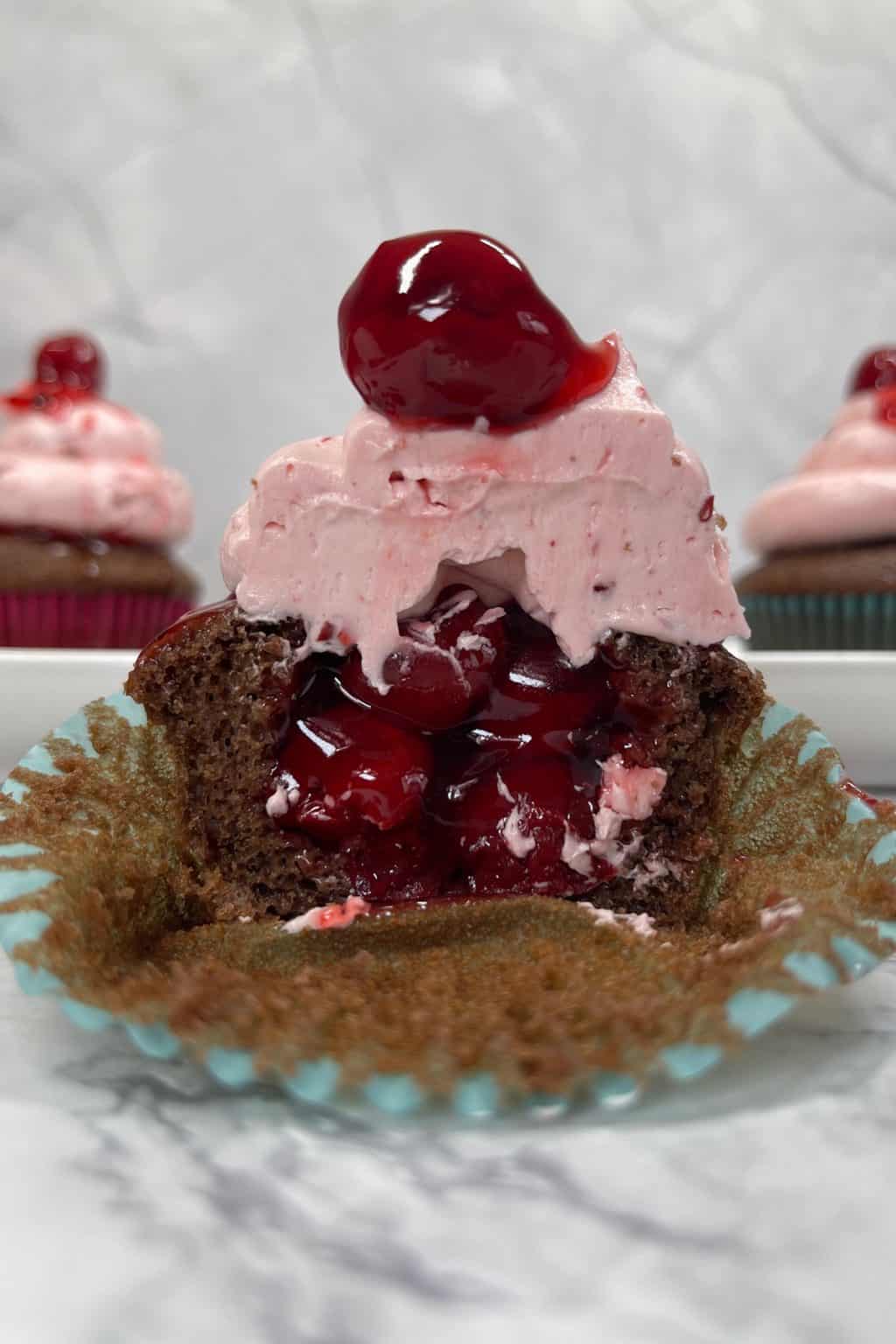 Chocolate Cherry Filled Cake Mix Cupcakes - A Crazy Family