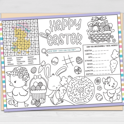 Free Printable Easter Activity Placemats with Coloring - A Crazy Family