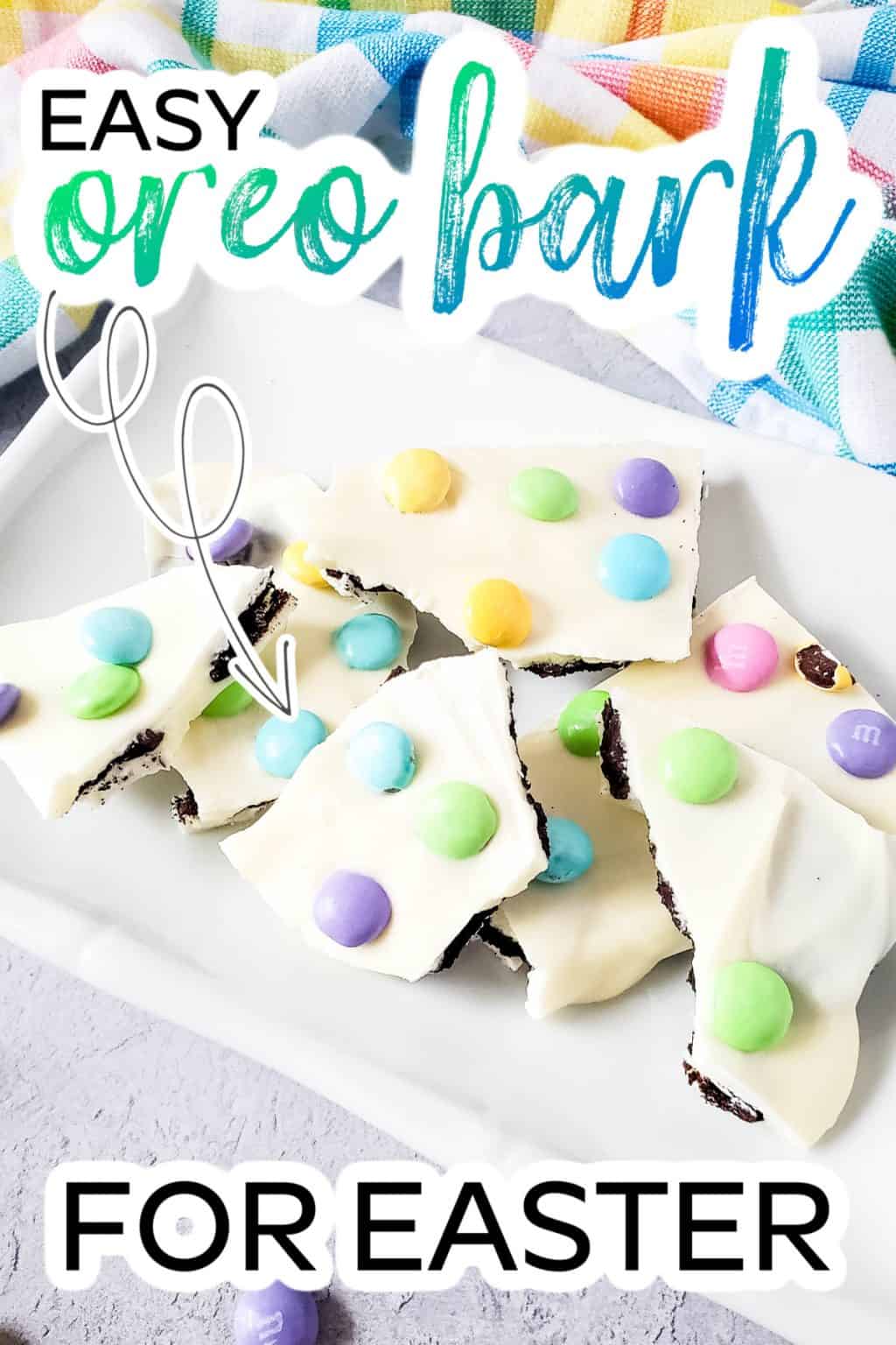 Easy Easter White Chocolate Oreo Bark with M&Ms - A Crazy Family