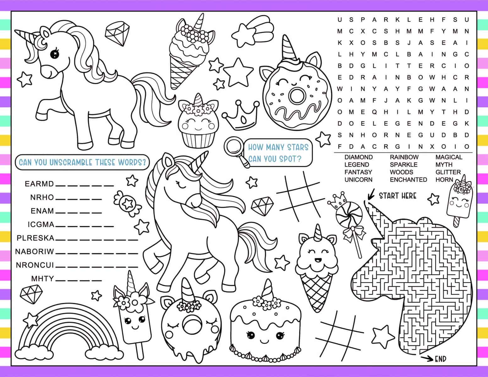 Free Printable Unicorn Activity Placemat - A Crazy Family