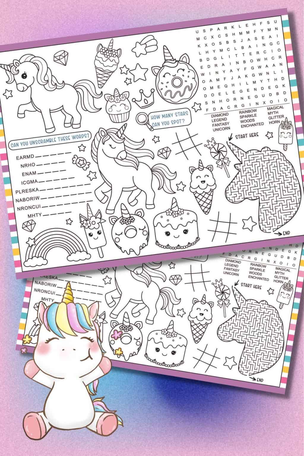 Free Printable Unicorn Activity Placemat - A Crazy Family