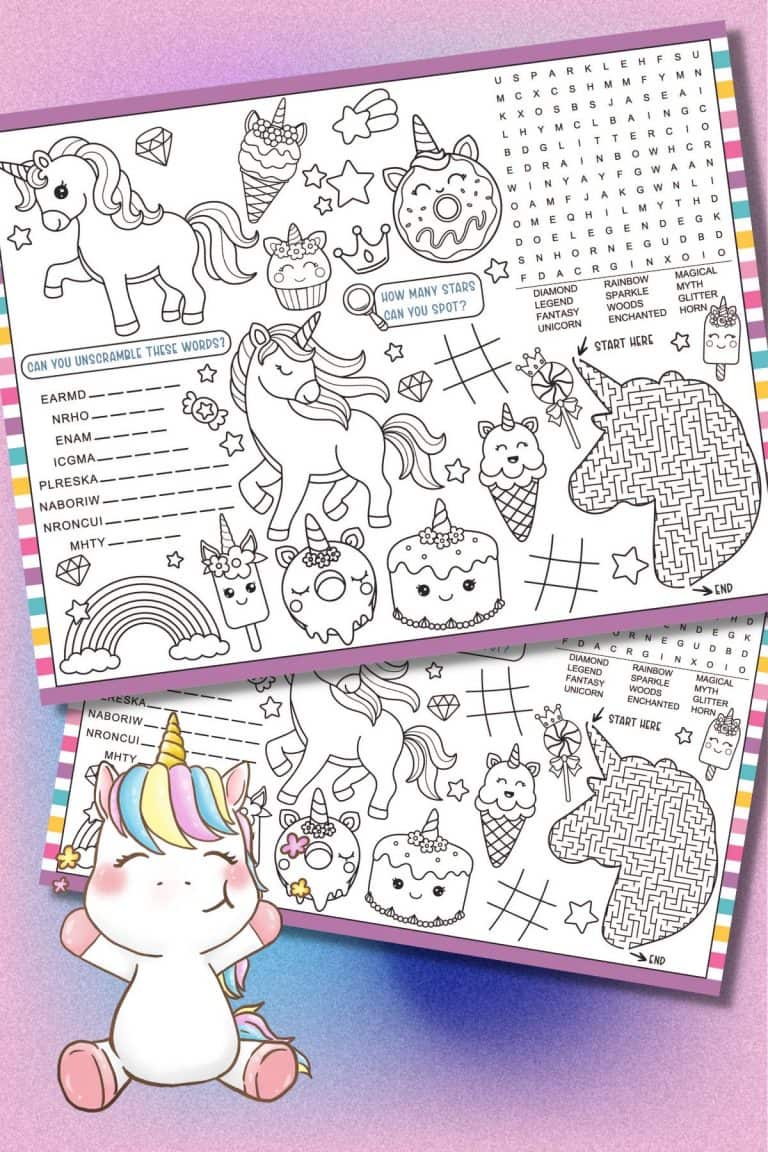 Free Printable Unicorn Activity Placemat - A Crazy Family