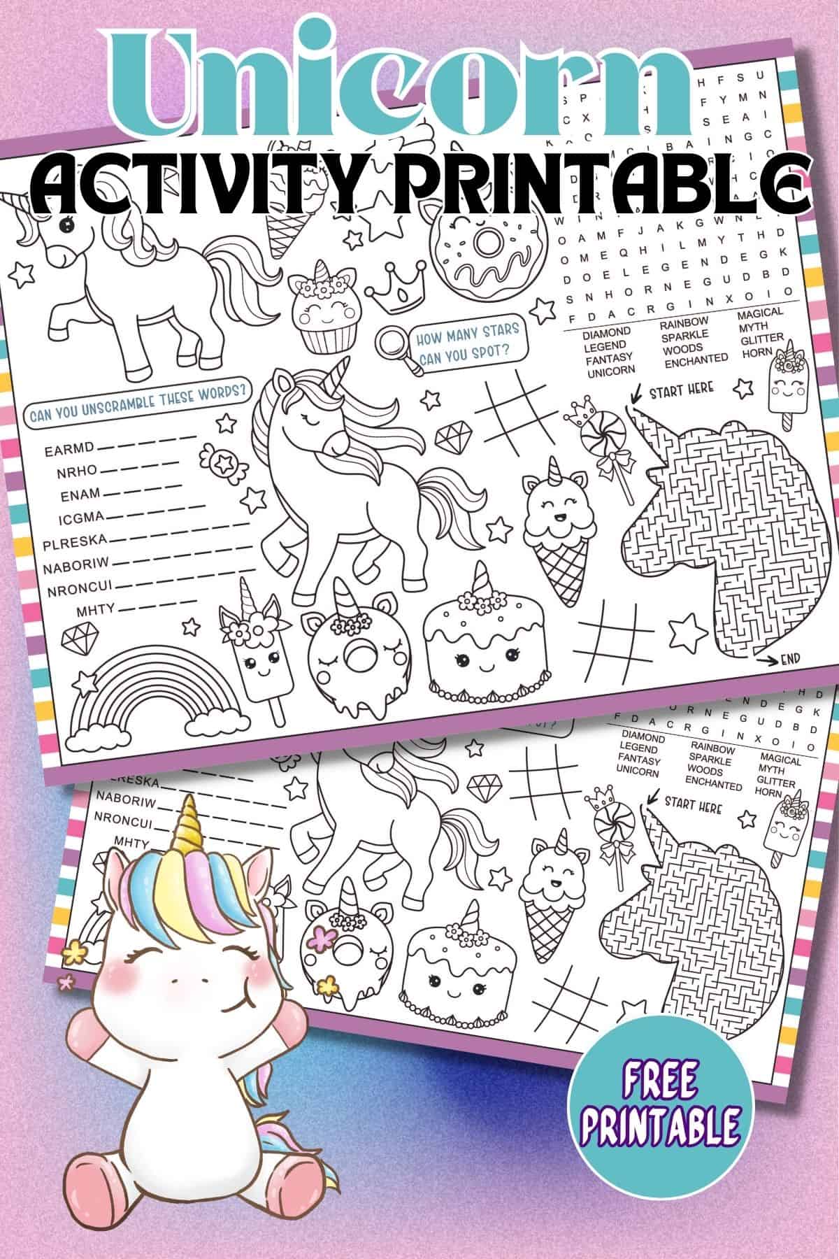 Free Printable Unicorn Activity Placemat - A Crazy Family