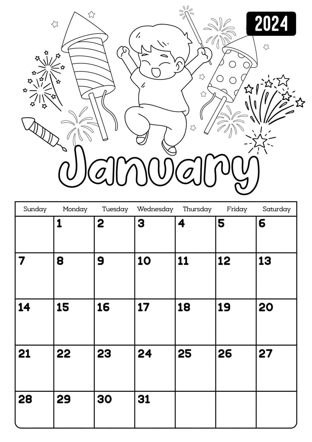 Free Printable 2024 Coloring Calendar Pages - A Crazy Family