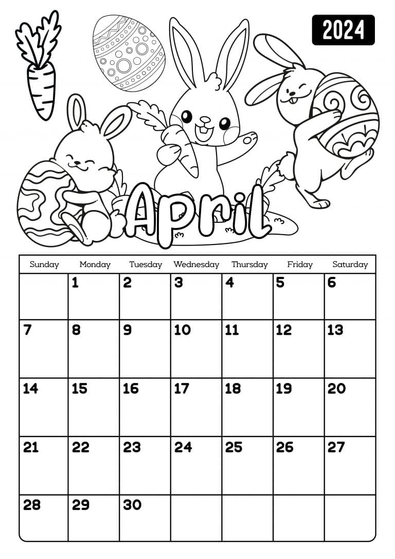 Free Printable 2024 Coloring Calendar Pages - A Crazy Family
