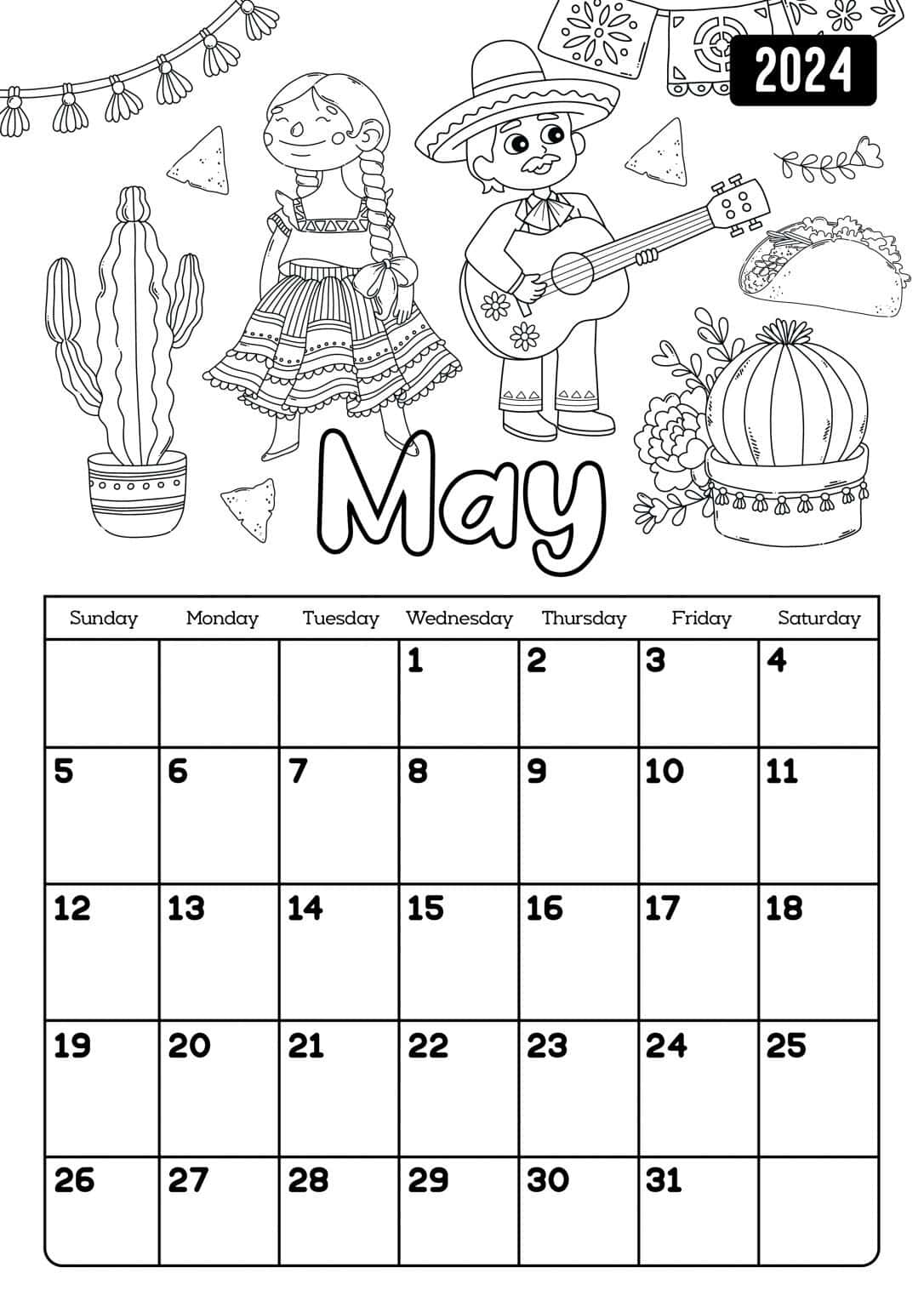Free Printable 2024 Coloring Calendar Pages - A Crazy Family