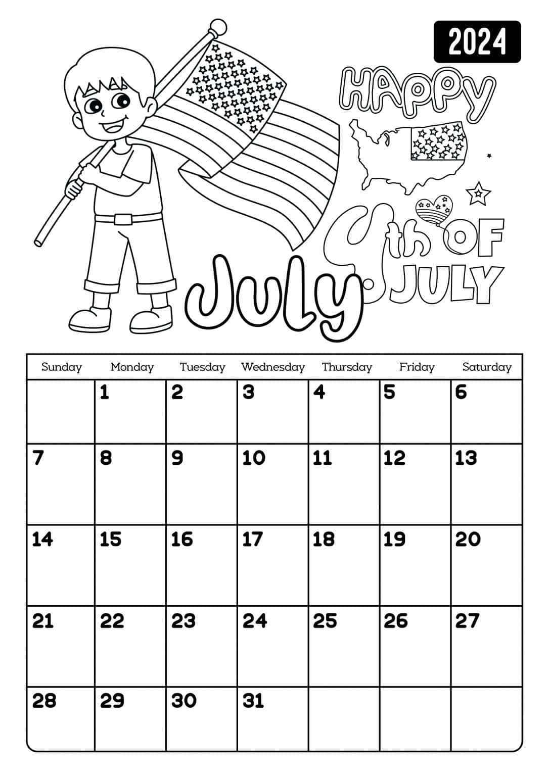 Free Printable 2024 Coloring Calendar Pages - A Crazy Family