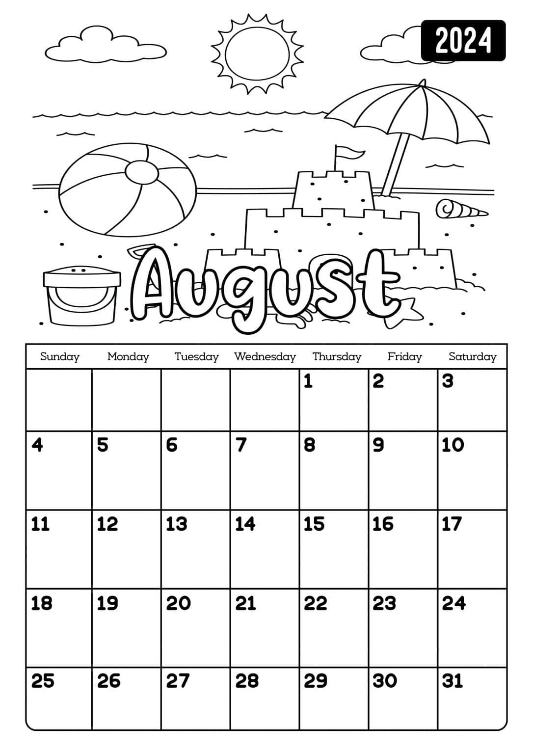 Free Printable 2024 Coloring Calendar Pages - A Crazy Family