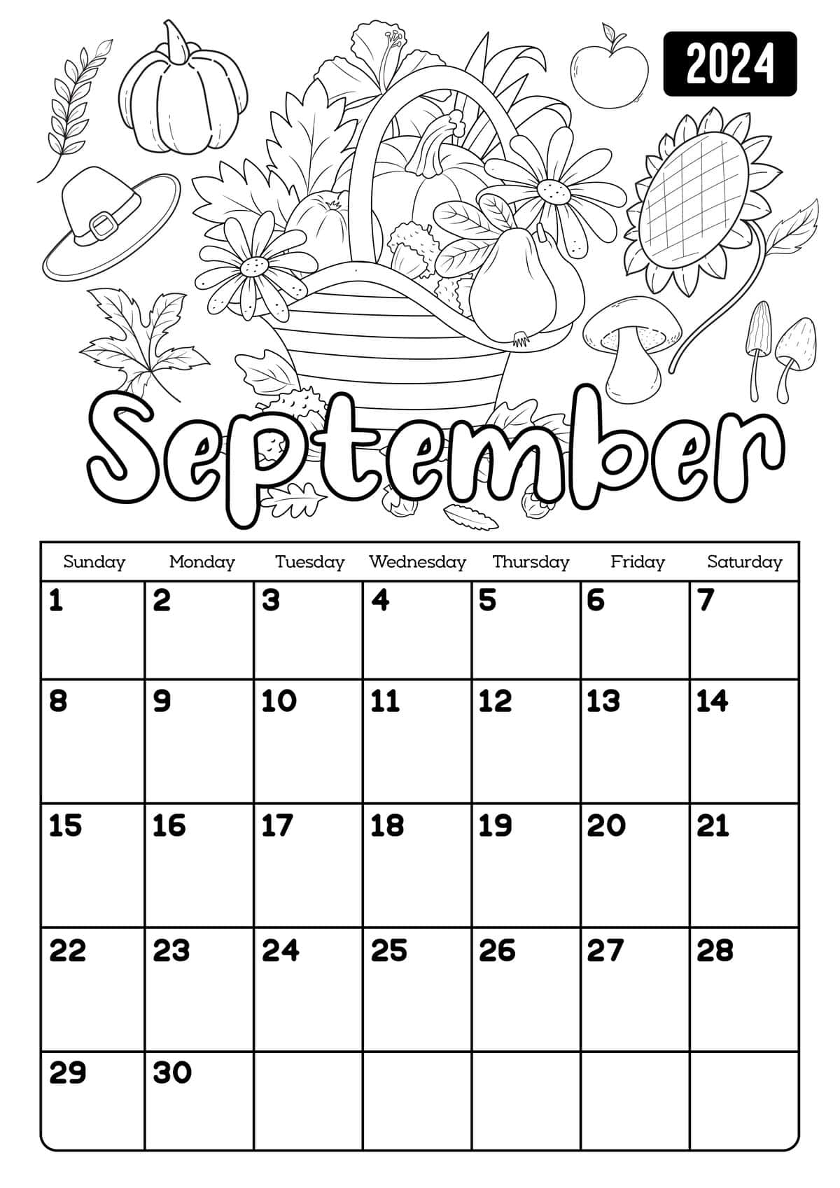 Free Printable 2024 Coloring Calendar Pages - A Crazy Family