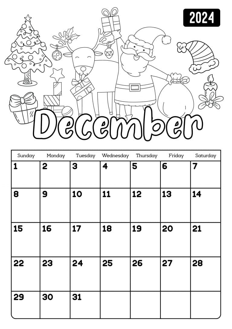 Free Printable 2024 Coloring Calendar Pages - A Crazy Family