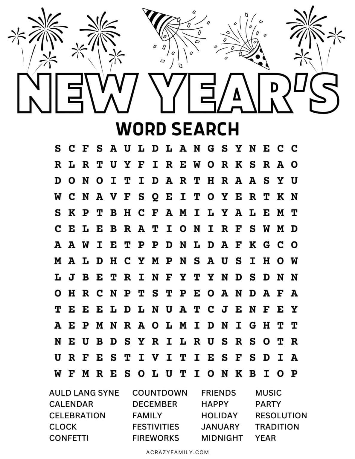 Free Printable New Year's Word Search Puzzle - A Crazy Family
