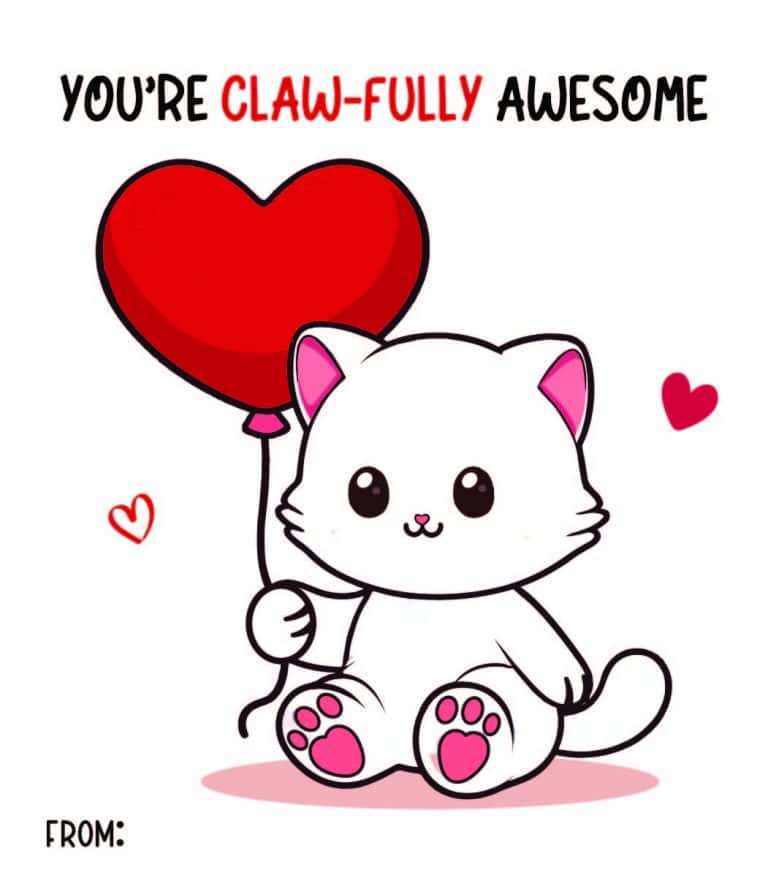 Free Printable Cute Cat Valentine's Cards - A Crazy Family