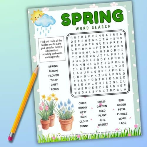 Free Spring Word Search Printable for Kids - A Crazy Family